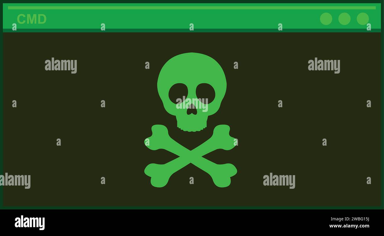 vector illustration green icon skull crossbones head terminal cmd ...