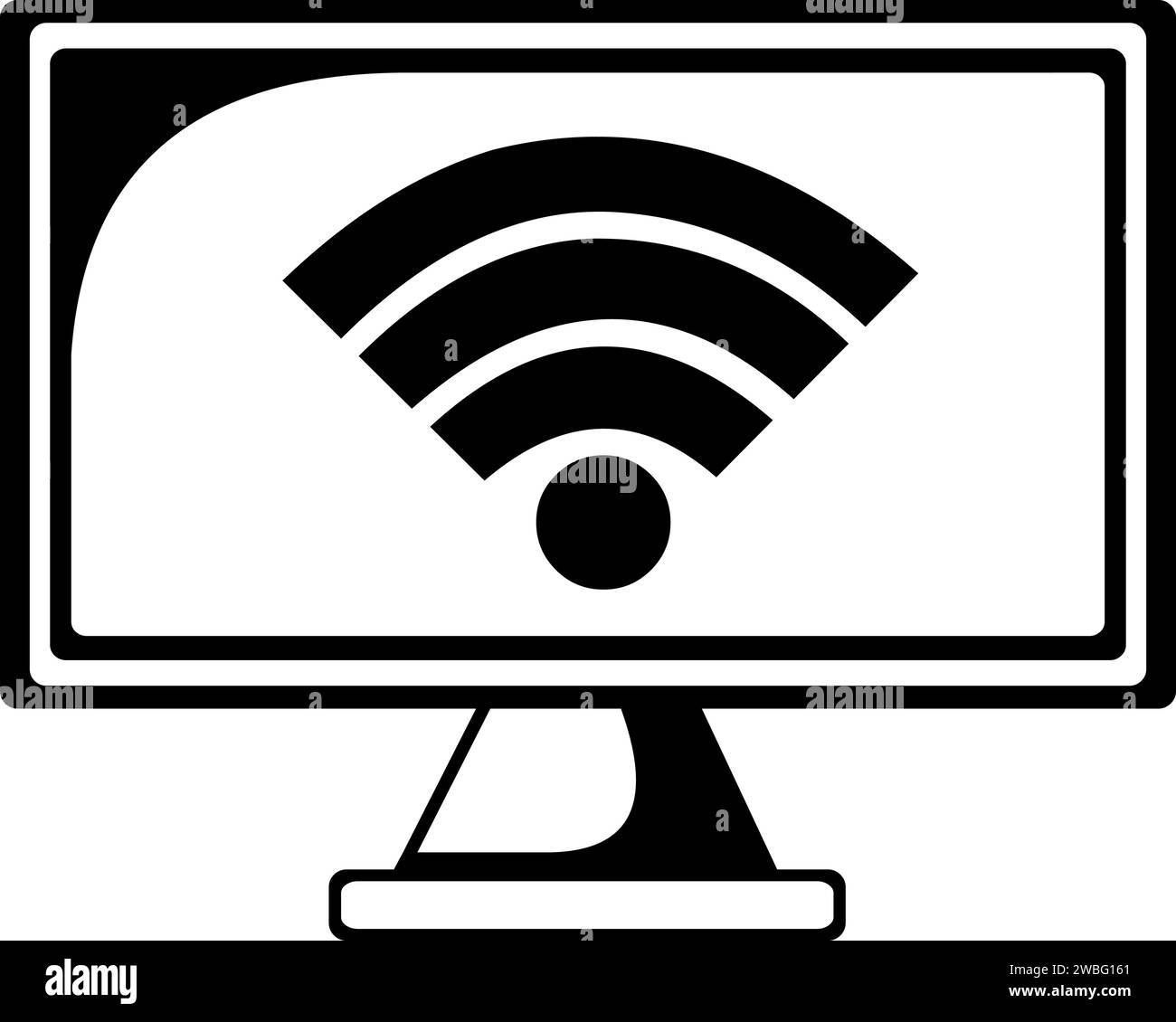 vector illustration black outline icon of smart tv and wifi signal ...