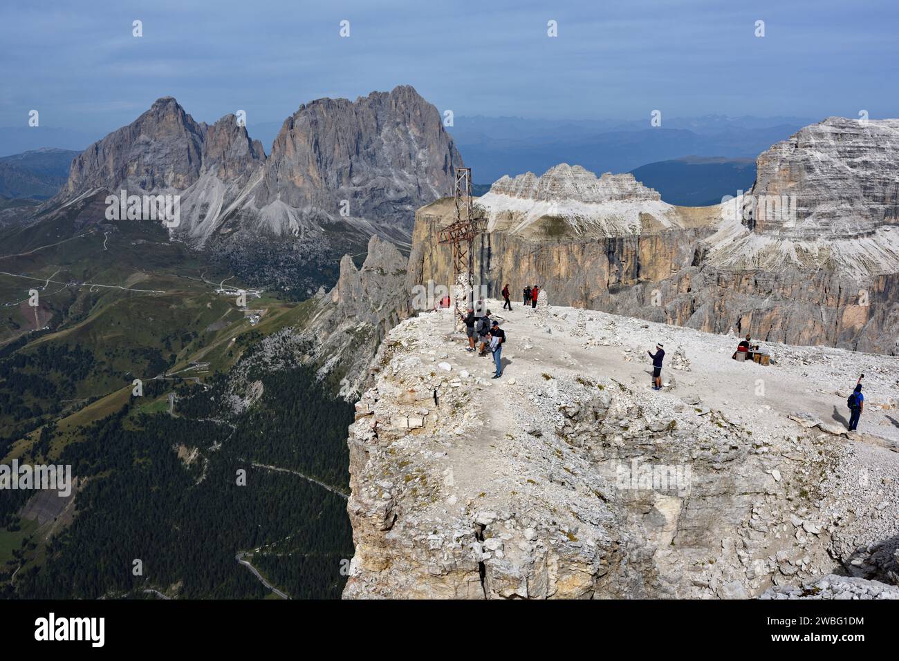 Hiking in the Col Rodella range of the Dolomite Mountains, Italy Stock ...