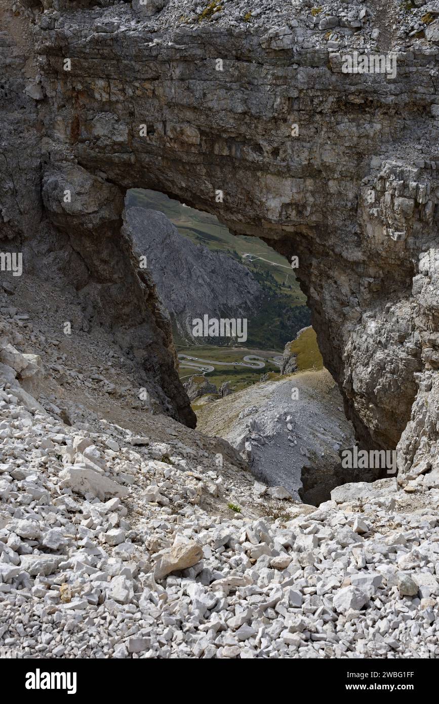 Hiking in the Col Rodella range of the Dolomite Mountains, Italy Stock ...