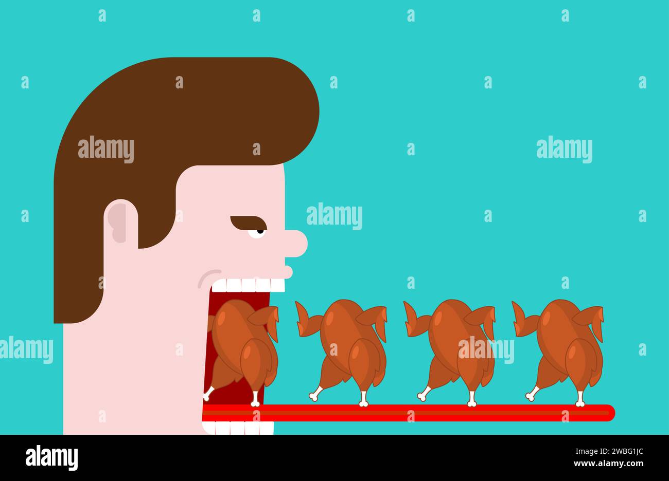 Food run and open mouth. Meal ends up in your mouth. Running food into ...