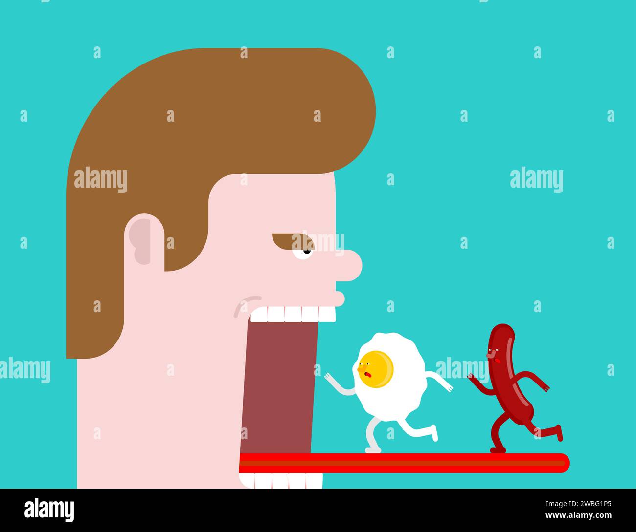 Food run and open mouth. Meal ends up in your mouth. Running food into ...