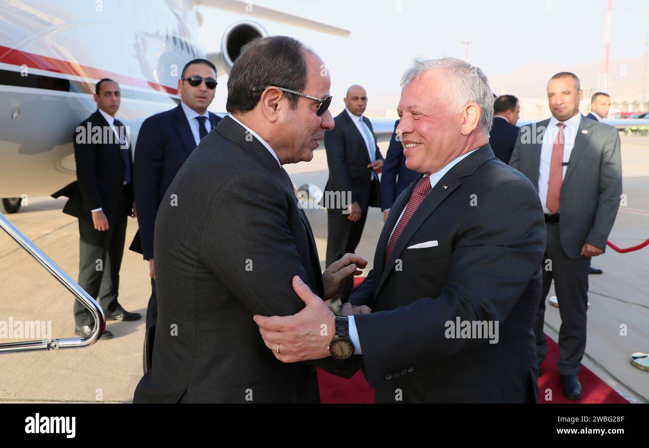 (240110) -- AQABA (JORDAN), Jan. 10, 2024 (Xinhua) -- King Abdullah II ...