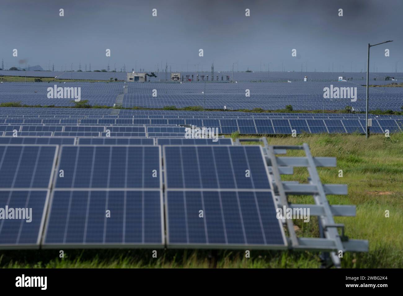 A solar power plant operatesin Pavagada Tumkur district, in the ...