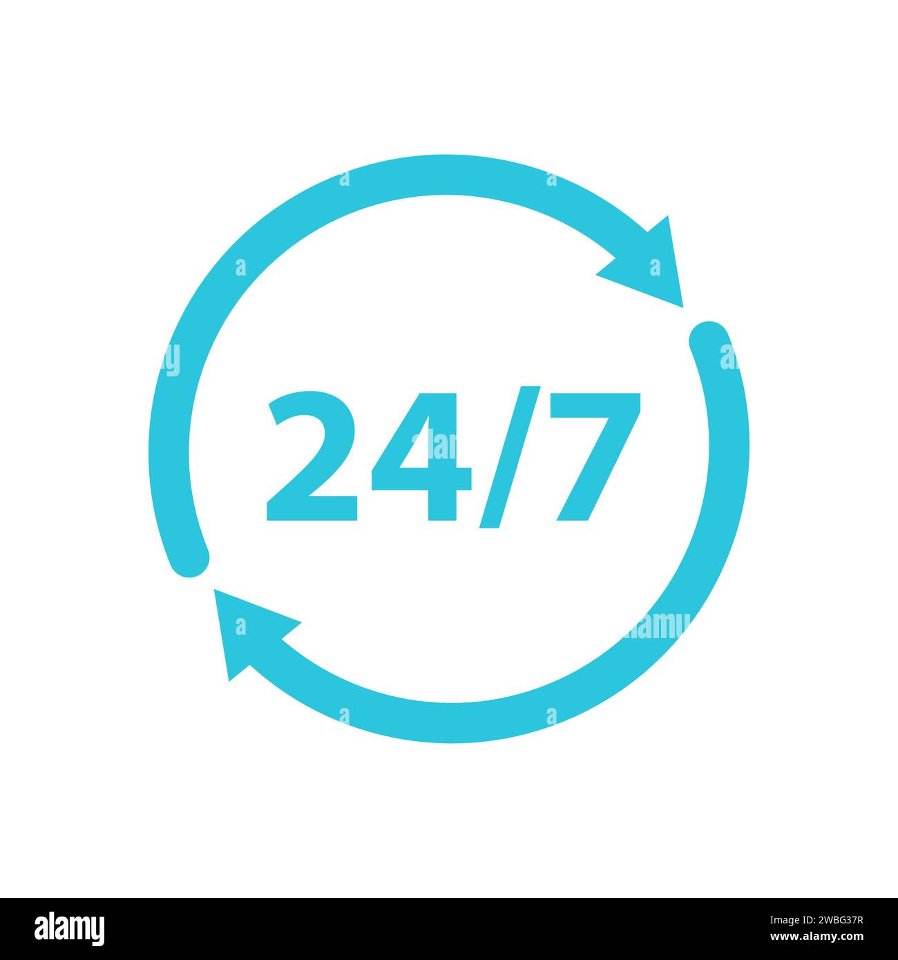 Every time icon, Open 24 7 Icon on white background. Symbol. From blue ...