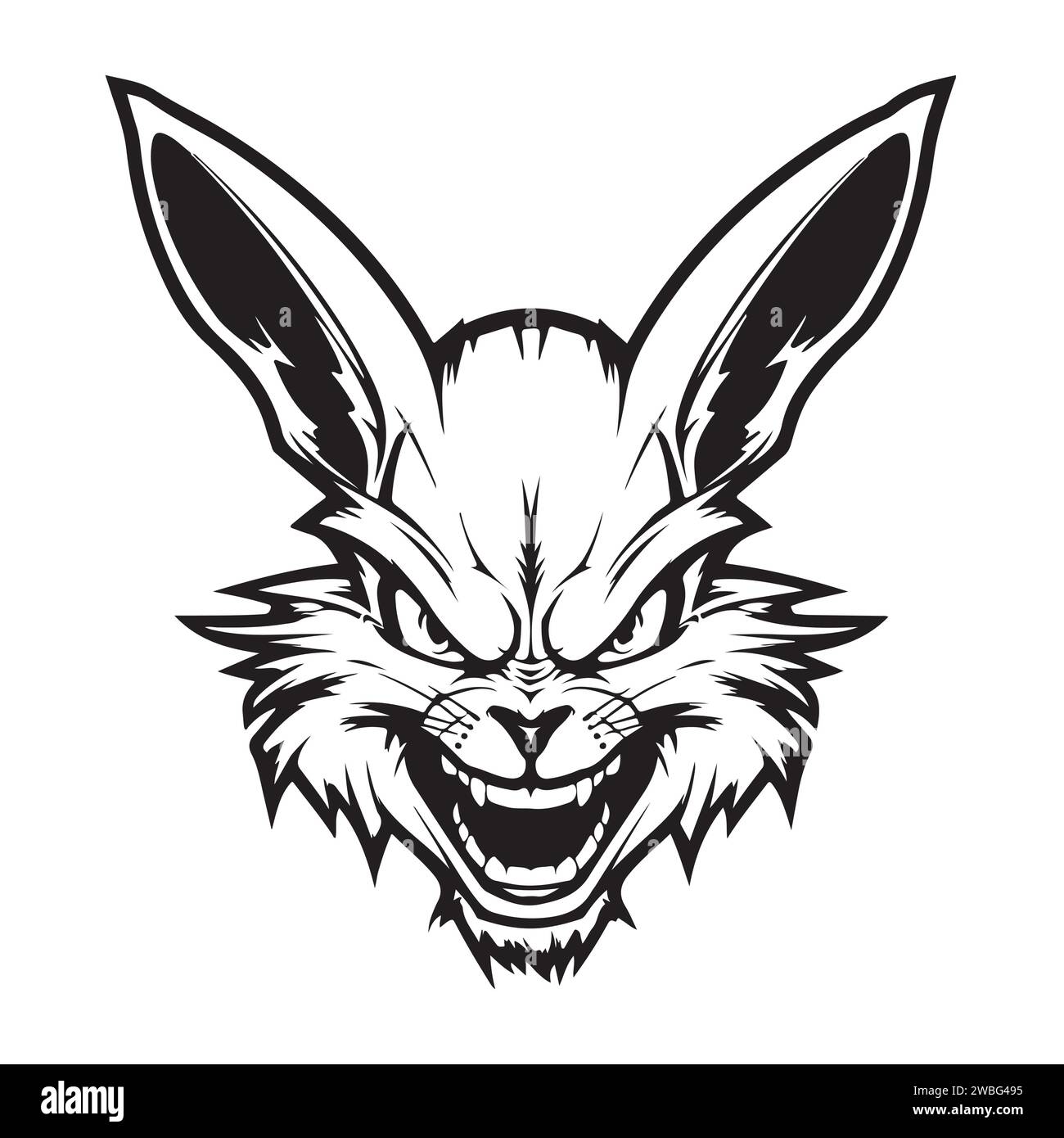 Sticker cute rabbit head cartoon Black and White Stock Photos & Images ...