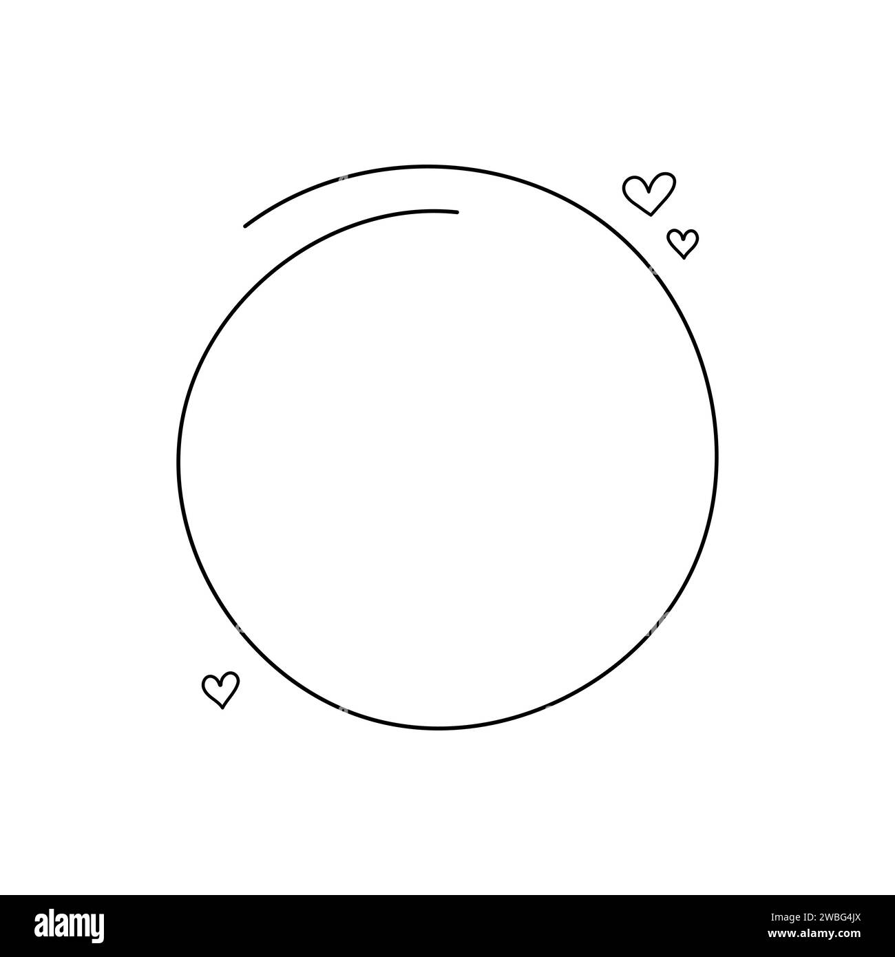 Abstract doodle black hand drawn round frames with hearts. Vector ...