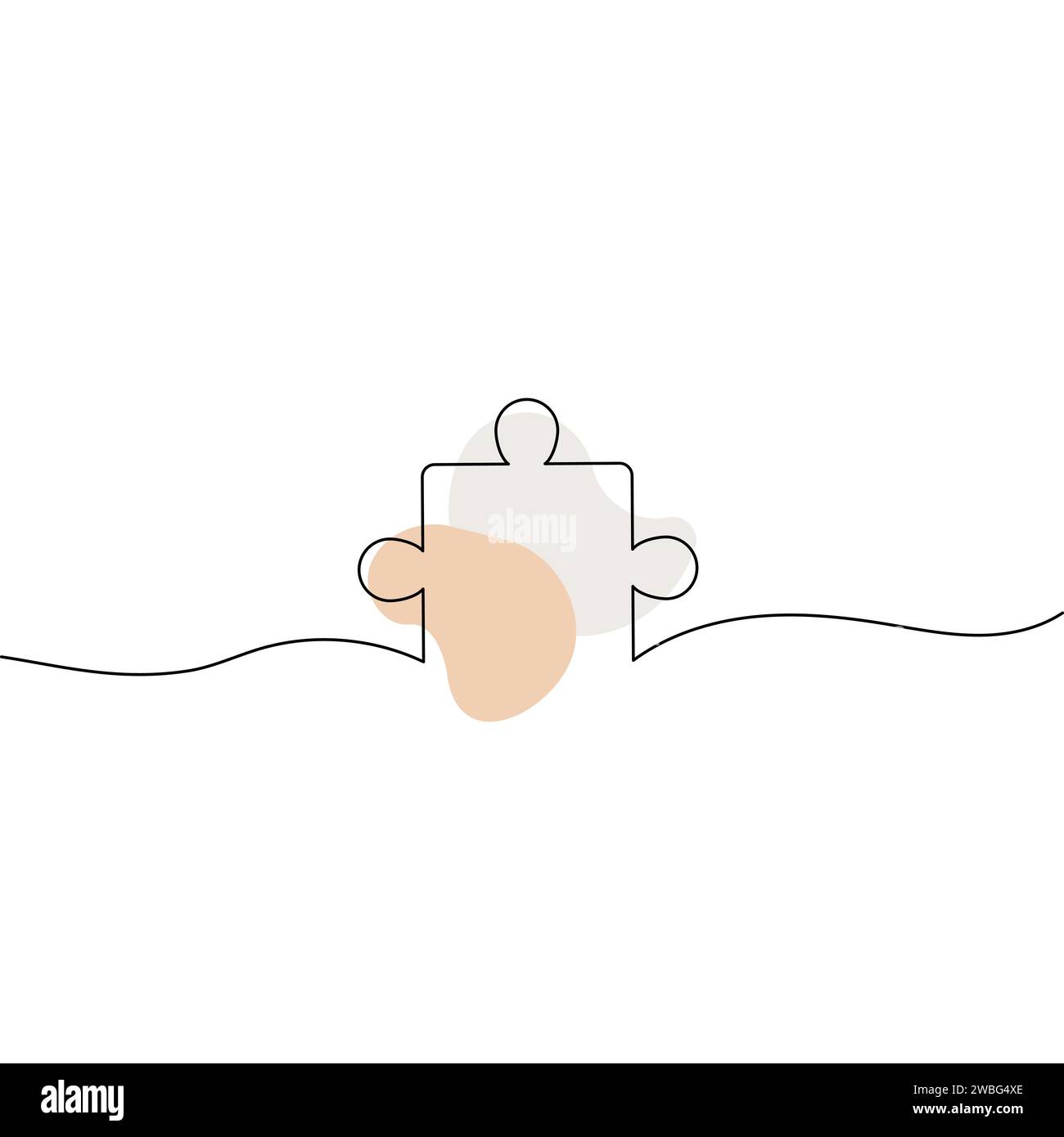 Continuous single line drawing puzzle. One line drawing of puzzle piece ...