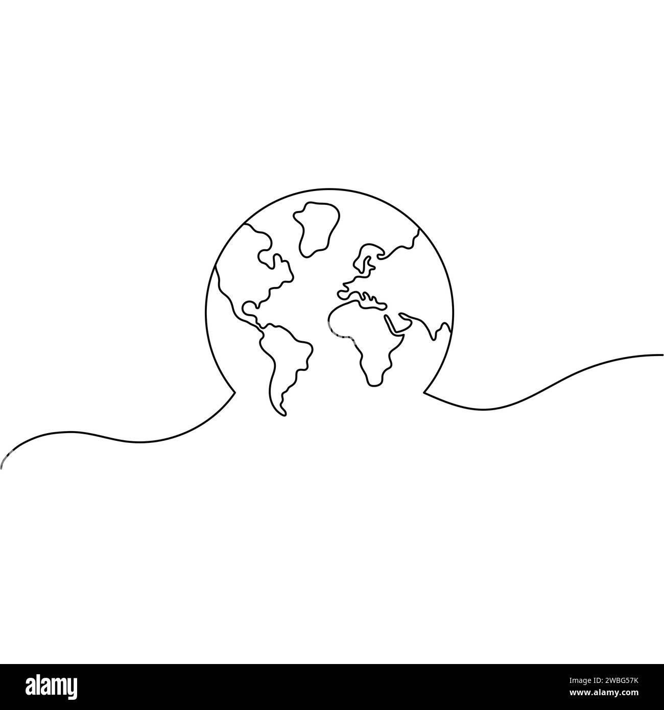Planet, Globe, Earth drawn in continuous line. One line drawing ...