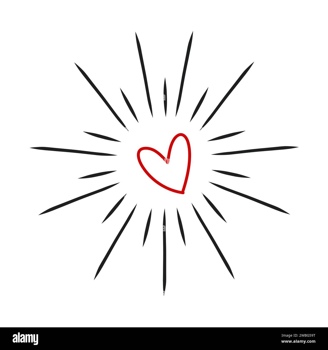 Geometric hand drawn sunburst with heart, explosion effects, vintage ...