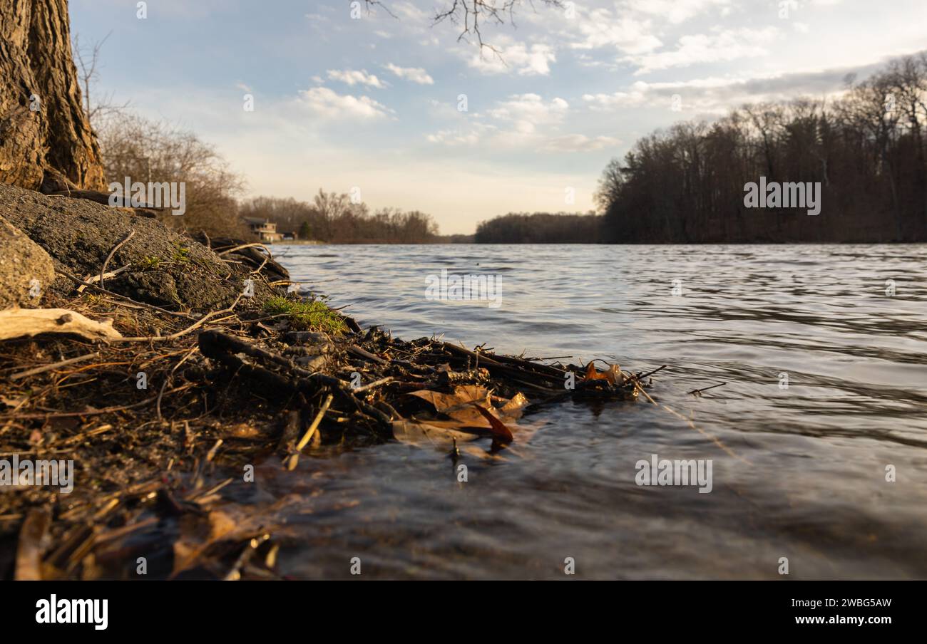 Calm river with lush vegetation on the bank Stock Photo - Alamy