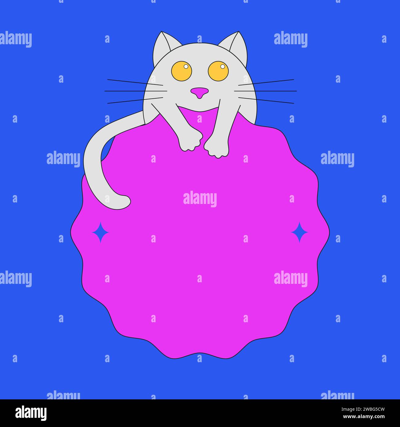 Cute cat animal with sticker or label, cartoon hand drawn style. Vector ...
