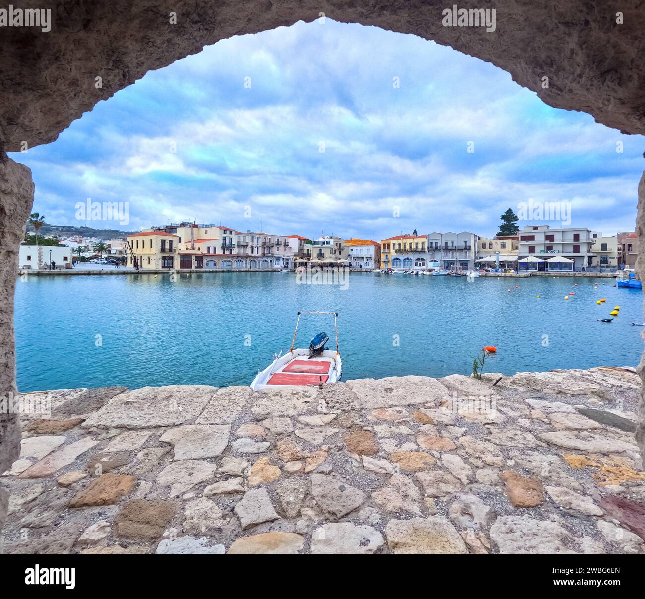 Rethymno city at Crete island in Greece. The old venetian harbor Stock ...