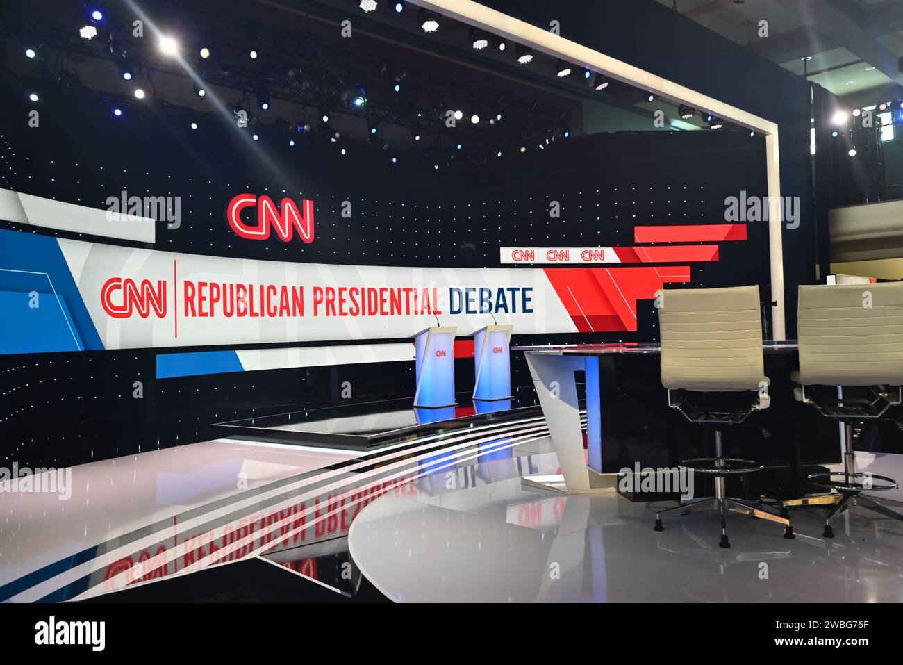 Des Moines, United States. 10th Jan, 2024. Stage set for CNN's debate ...