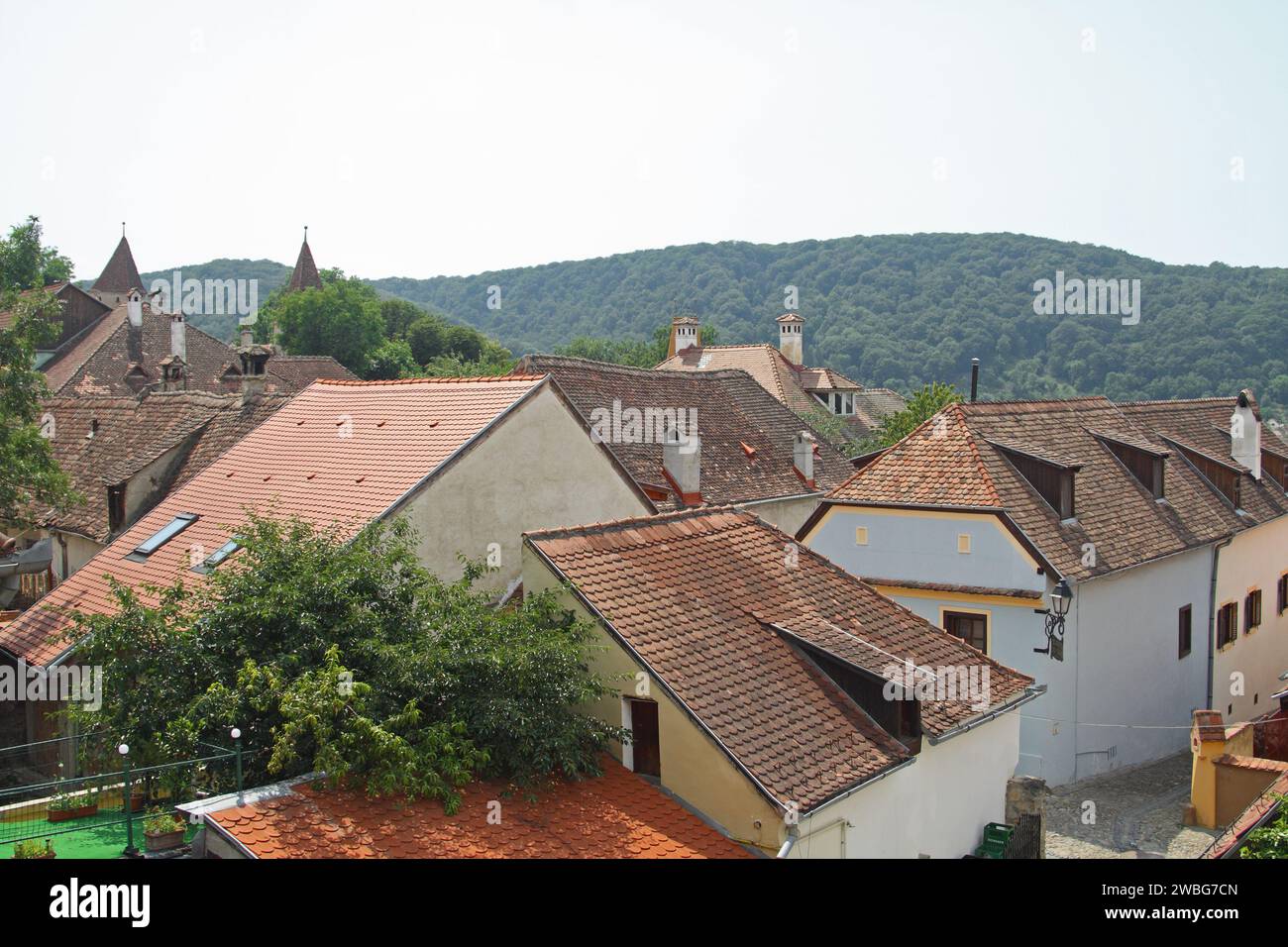 Rooftops of Sighisoara, Mures County, Transylvania, Romania Stock Photo ...
