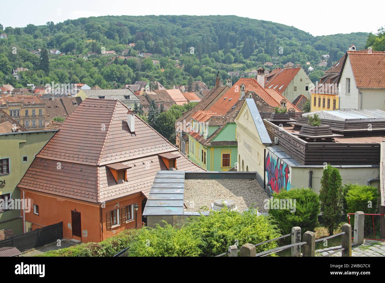 Rooftops of Sighisoara, Mures County, Transylvania, Romania Stock Photo ...