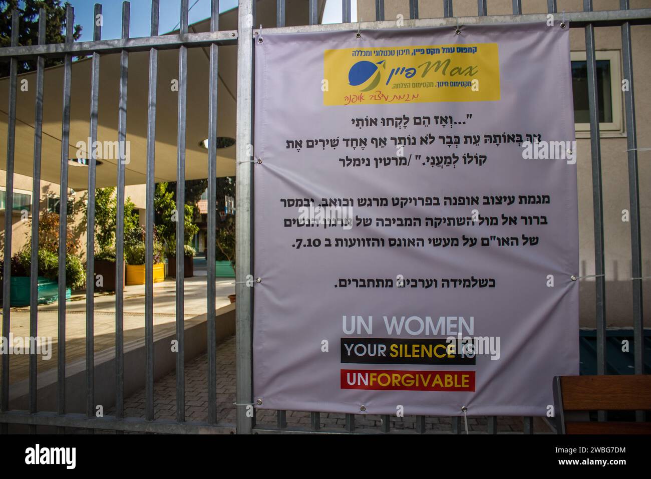 Tel Aviv, Israel - January 10, 2024 Anti-UN posters with the message of ...