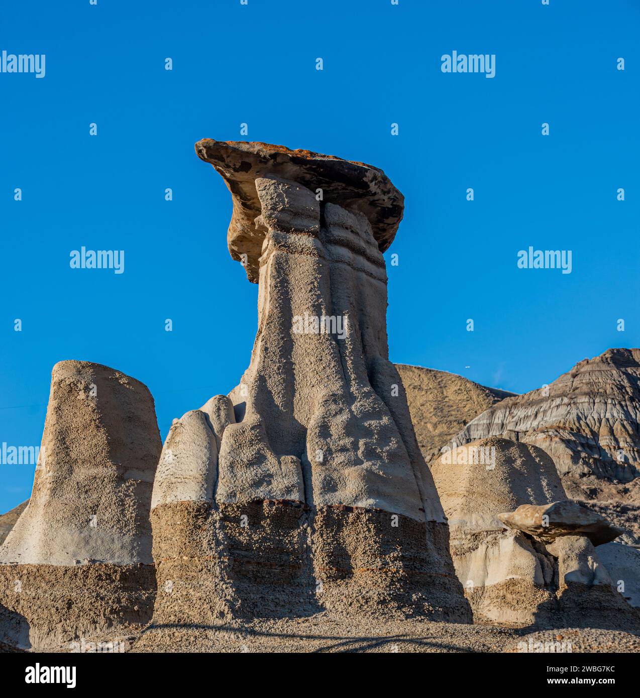Sandstone pillars with rock caps, Willow Creek Hoodoos Drumheller ...