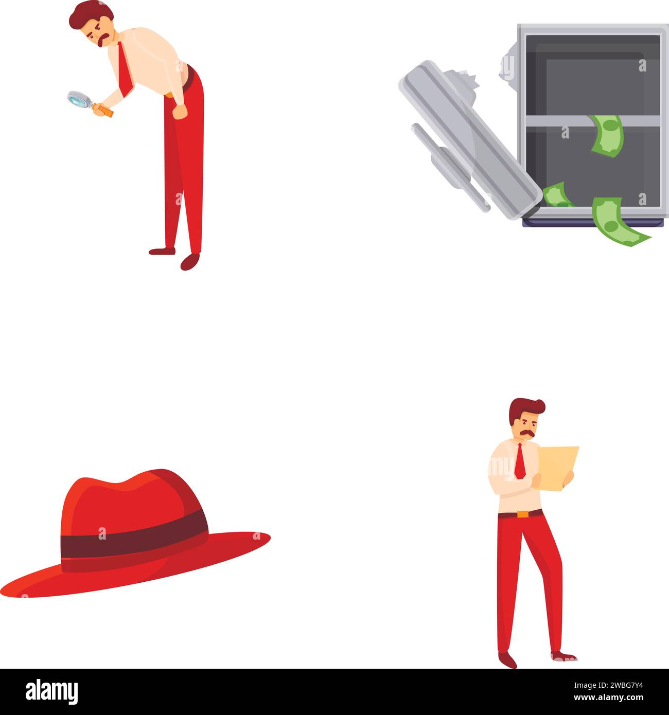 Private detective icons set cartoon vector. Man detective near hacked ...