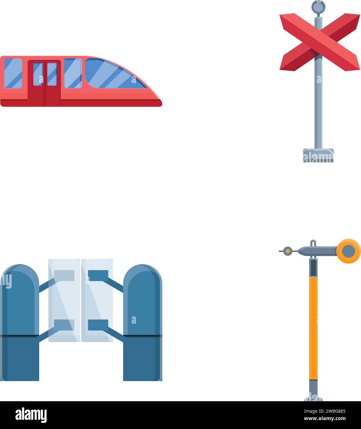 Railway transport icons set cartoon vector. Train, semaphore and ...