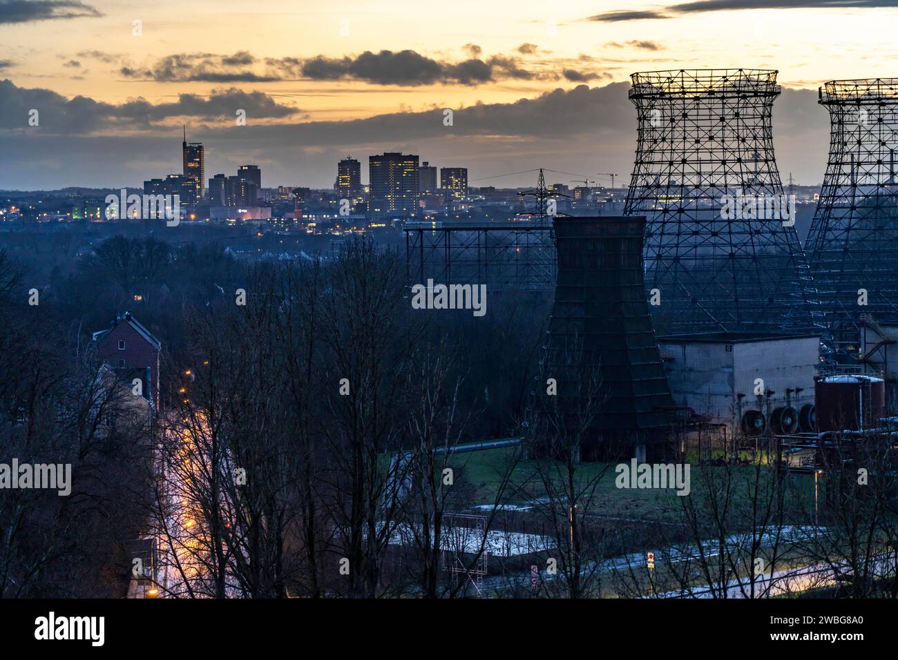 View of the skyline of Essen, city centre, seen from the Zollverein ...