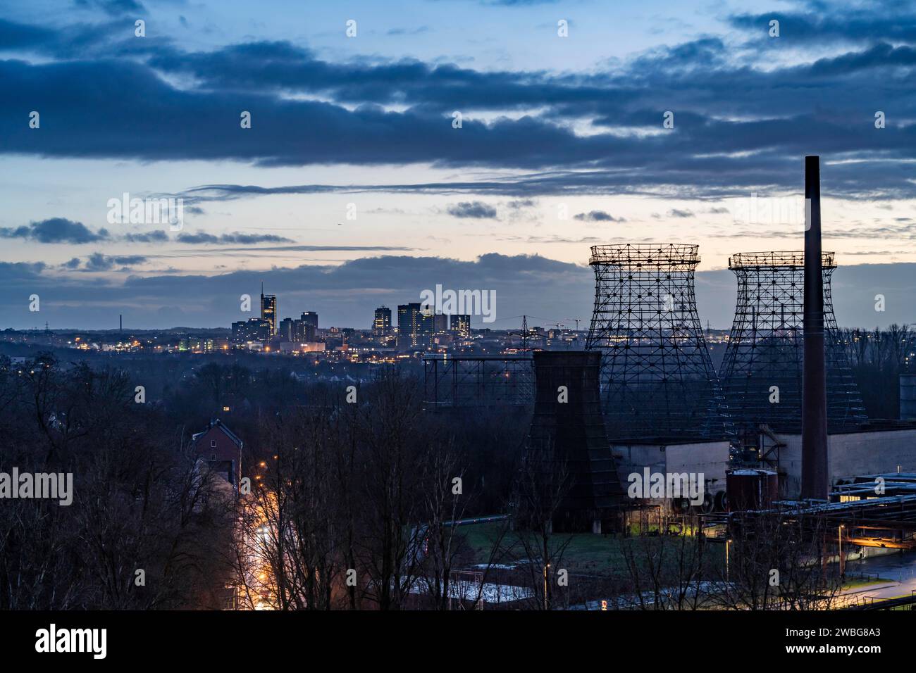View of the skyline of Essen, city centre, seen from the Zollverein ...
