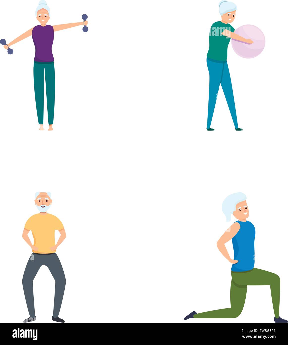 Healthy lifestyle icons set cartoon vector. Old people doing morning ...