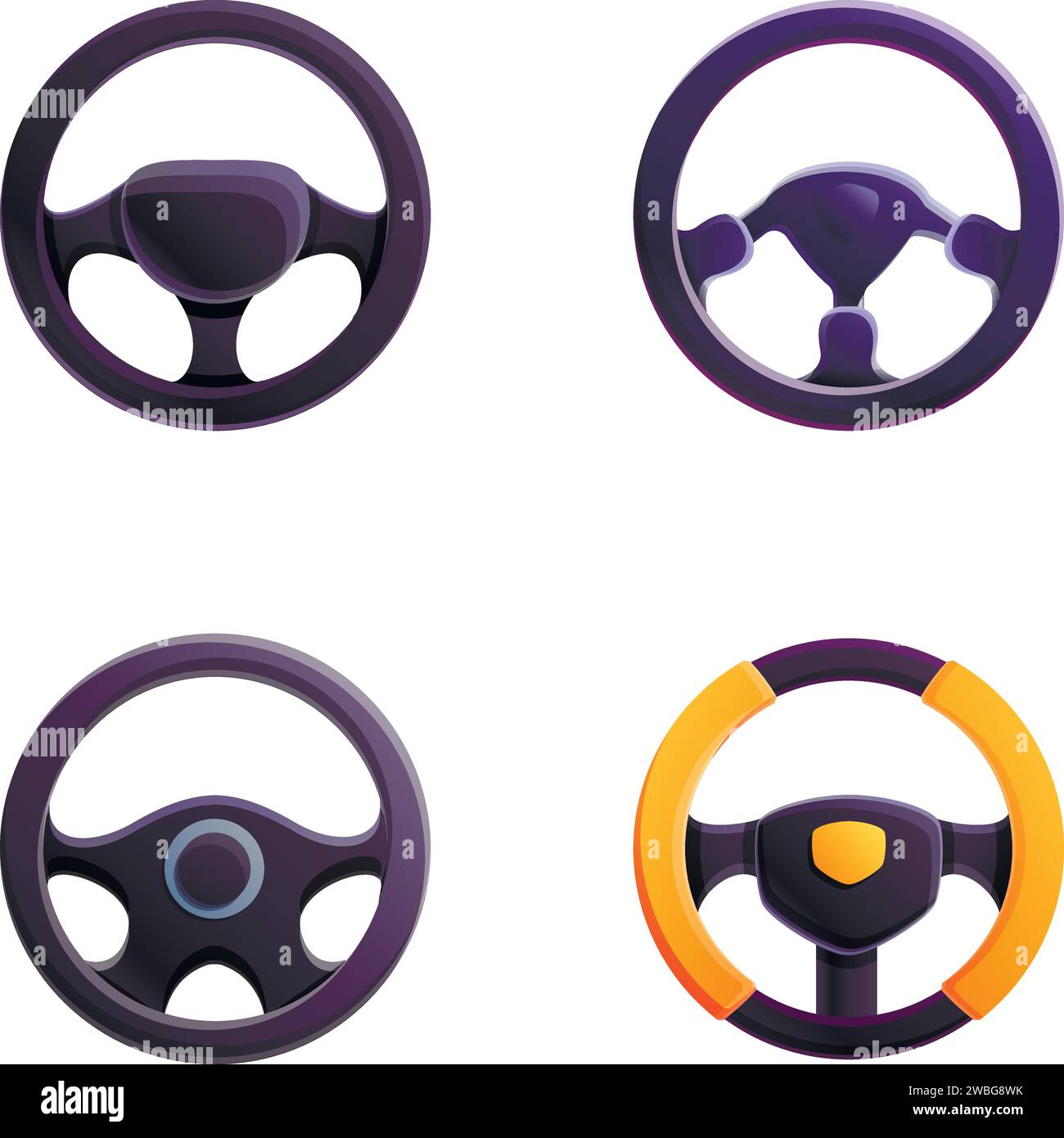 Steering wheel icons set cartoon vector. Different car steering wheel ...
