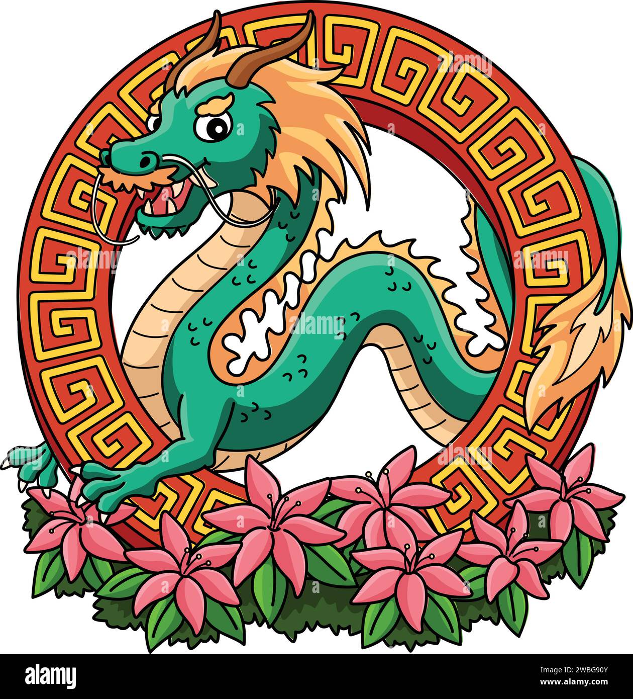 Year of the Dragon with Flowers Cartoon Clipart Stock Vector Image ...