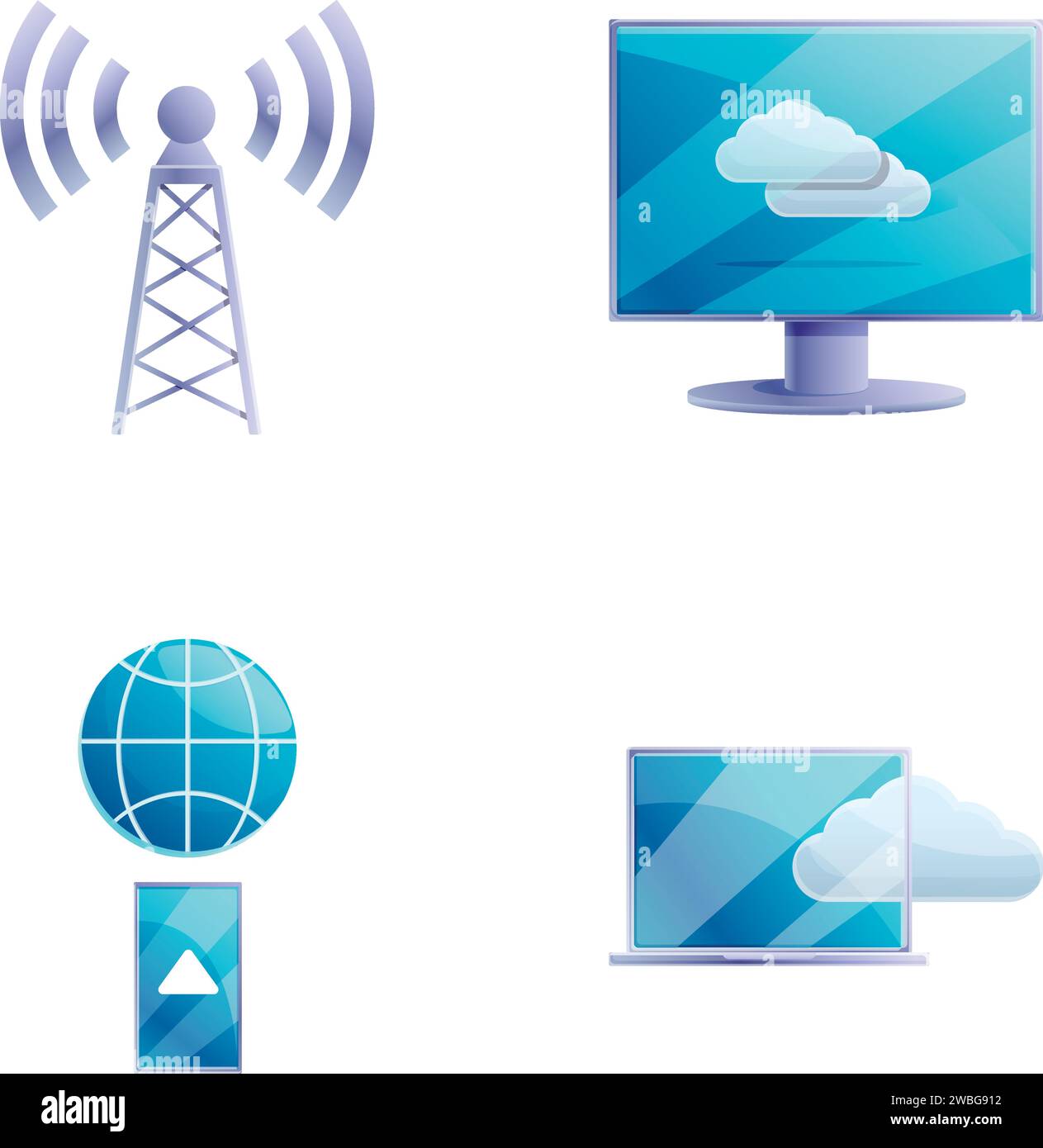 Wireless communication icons set cartoon vector. Various communication ...