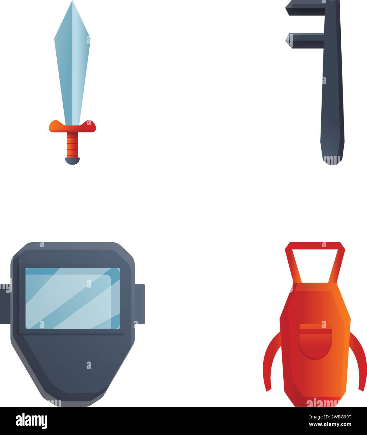 Blacksmith tool icons set cartoon vector protective equipment professional equipment hi-res ...