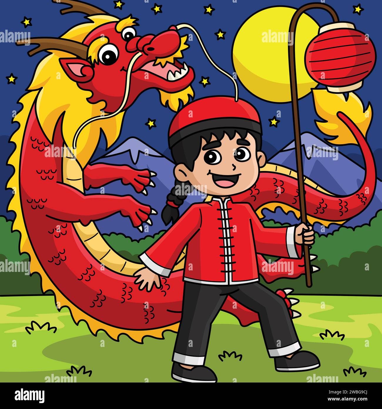Year of the Dragon Chinese Boy Colored Cartoon Stock Vector Image & Art ...