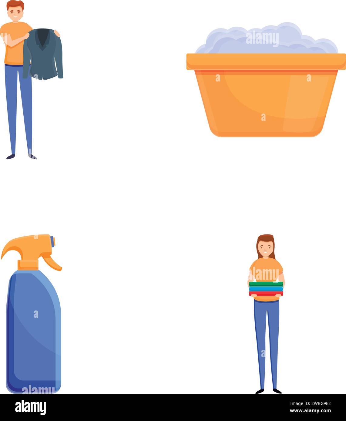 Laundry service icons set cartoon vector. Clean clothes in laundry ...