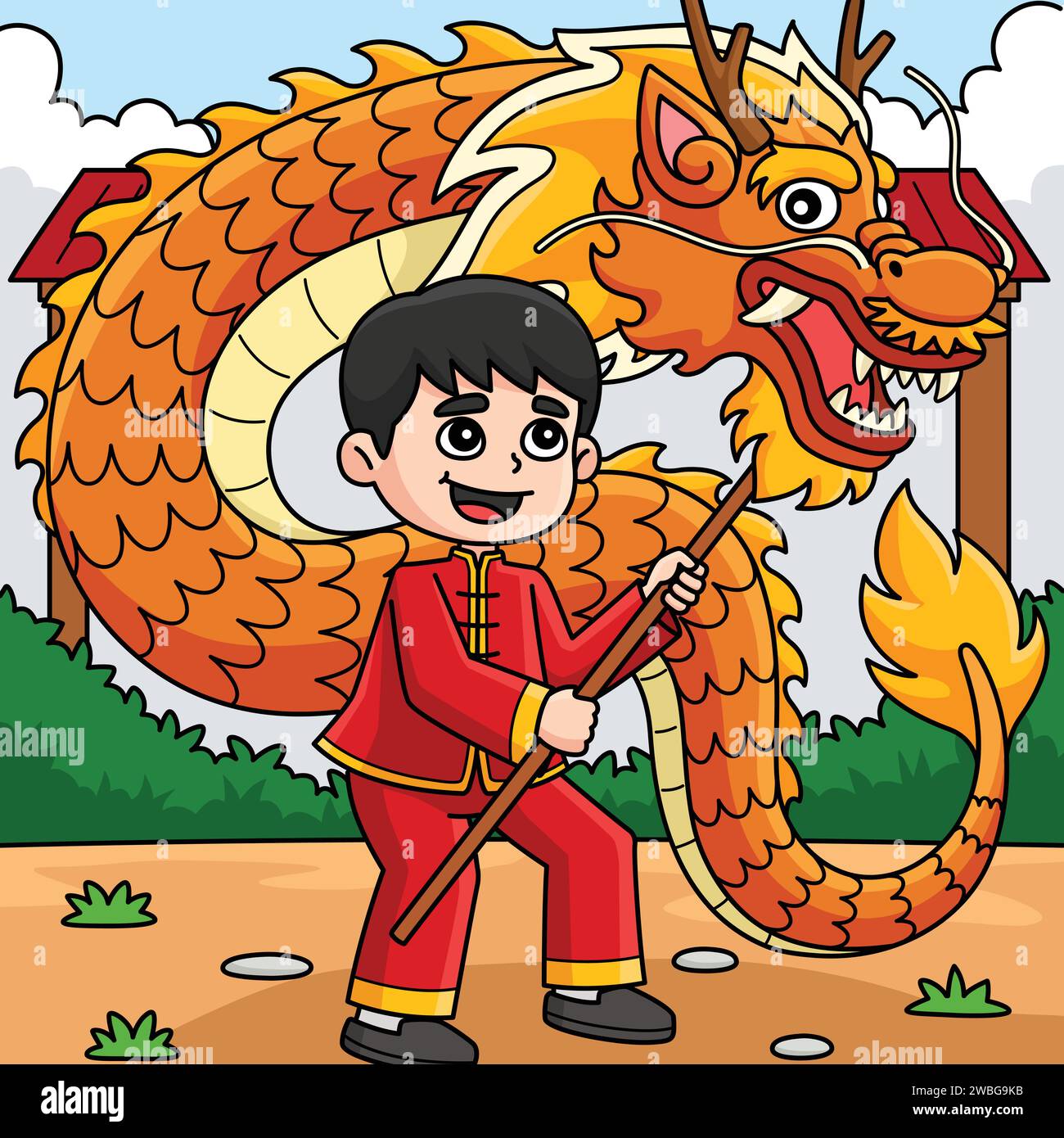 Year of the Dragon Dance Kids Colored Cartoon Stock Vector Image & Art ...