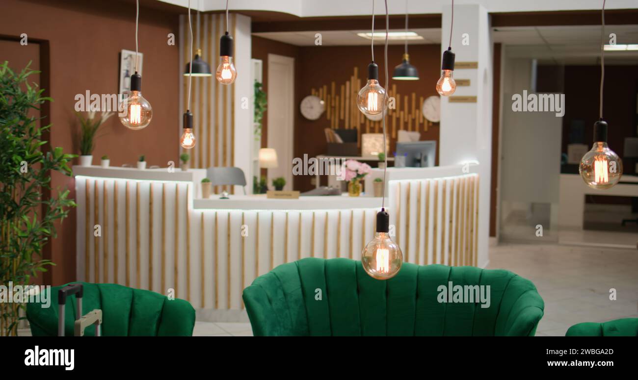 Front desk hotel reception lobby, used to check in and welcome guests ...