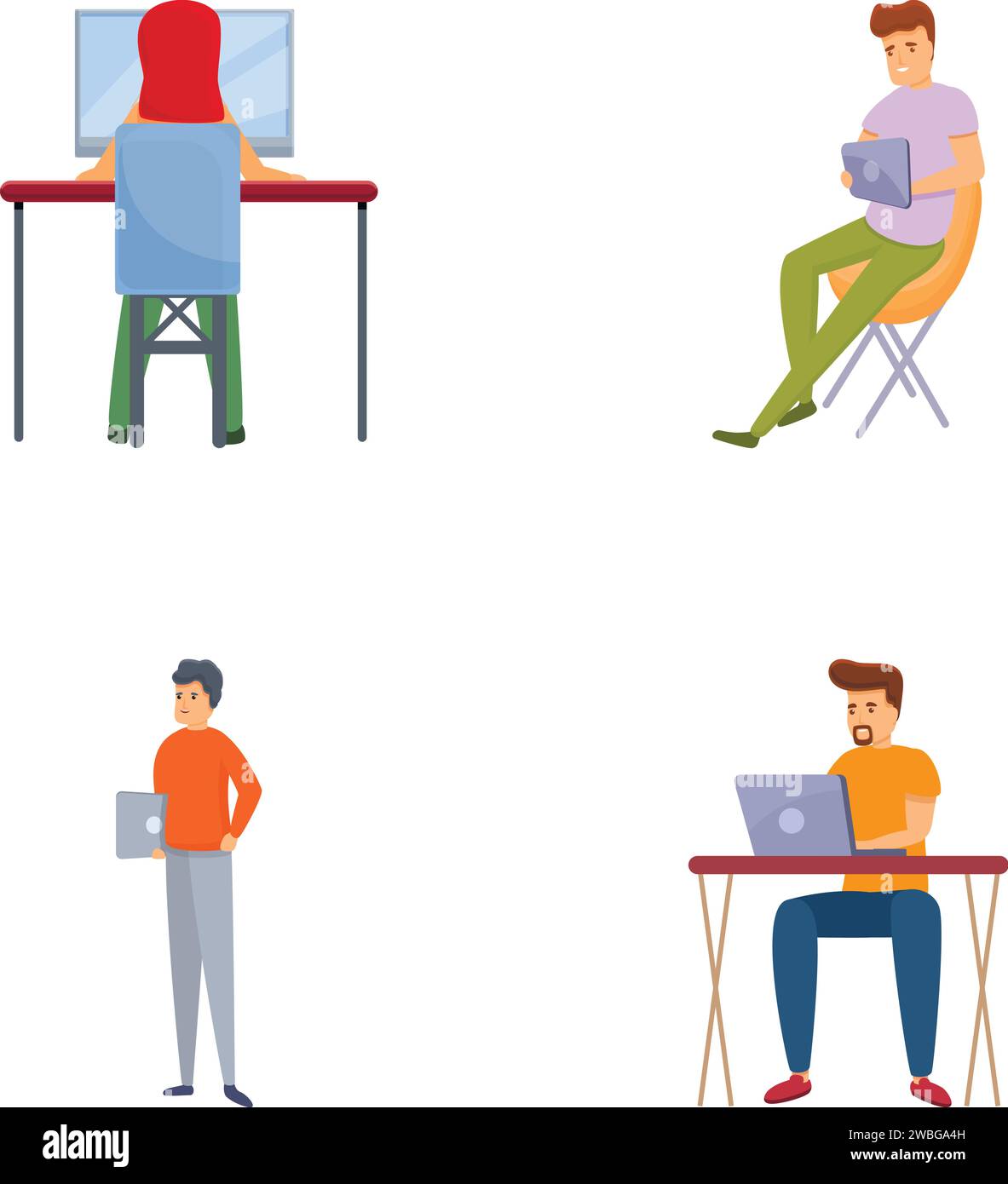 Remote working icons set cartoon vector. Freelancer working from home ...