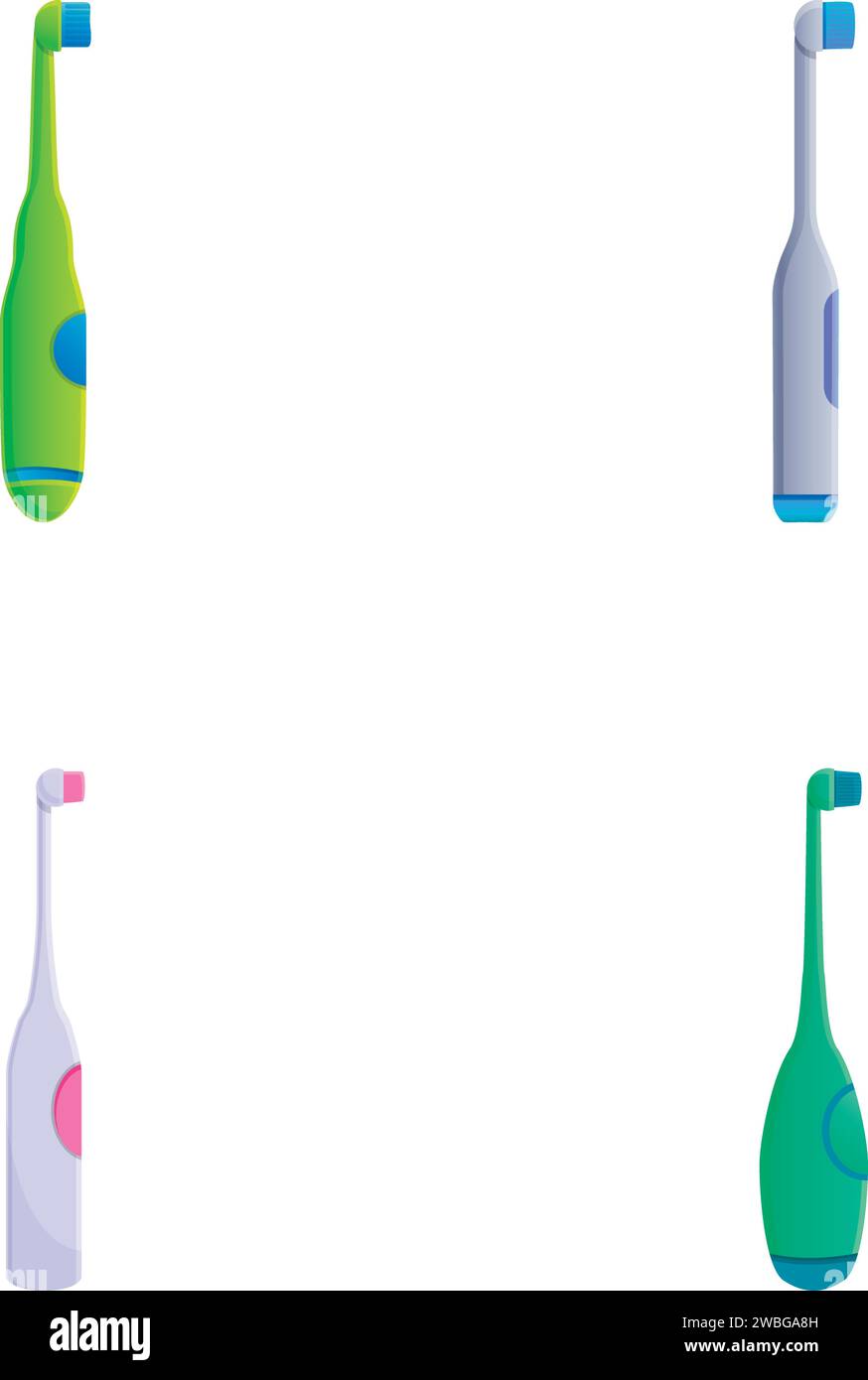 Toothbrush icons set cartoon vector. Various electric dental toothbrush. Dental hygiene device ...