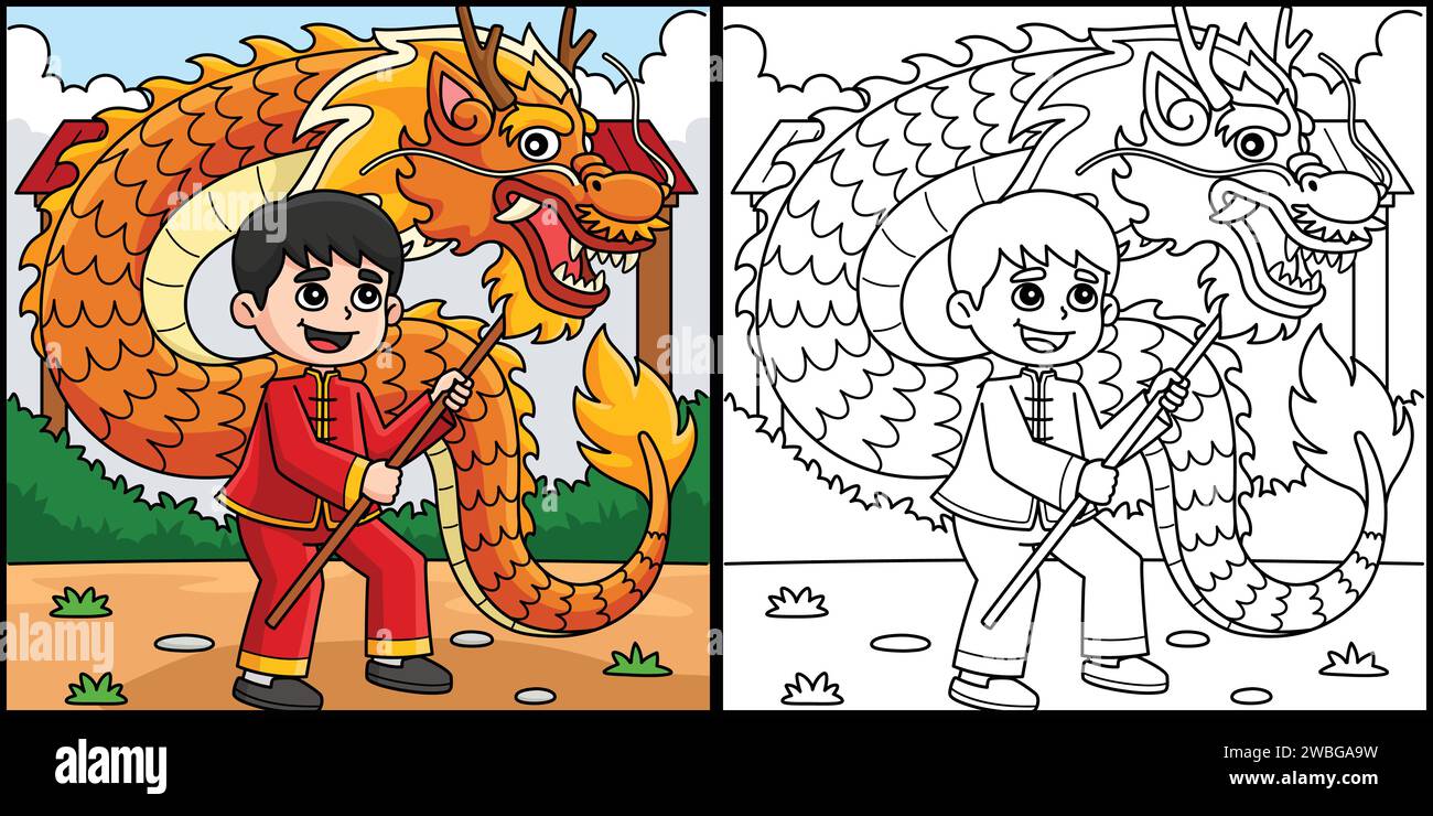 Year of the Dragon Dance Kids Illustration Stock Vector Image & Art - Alamy