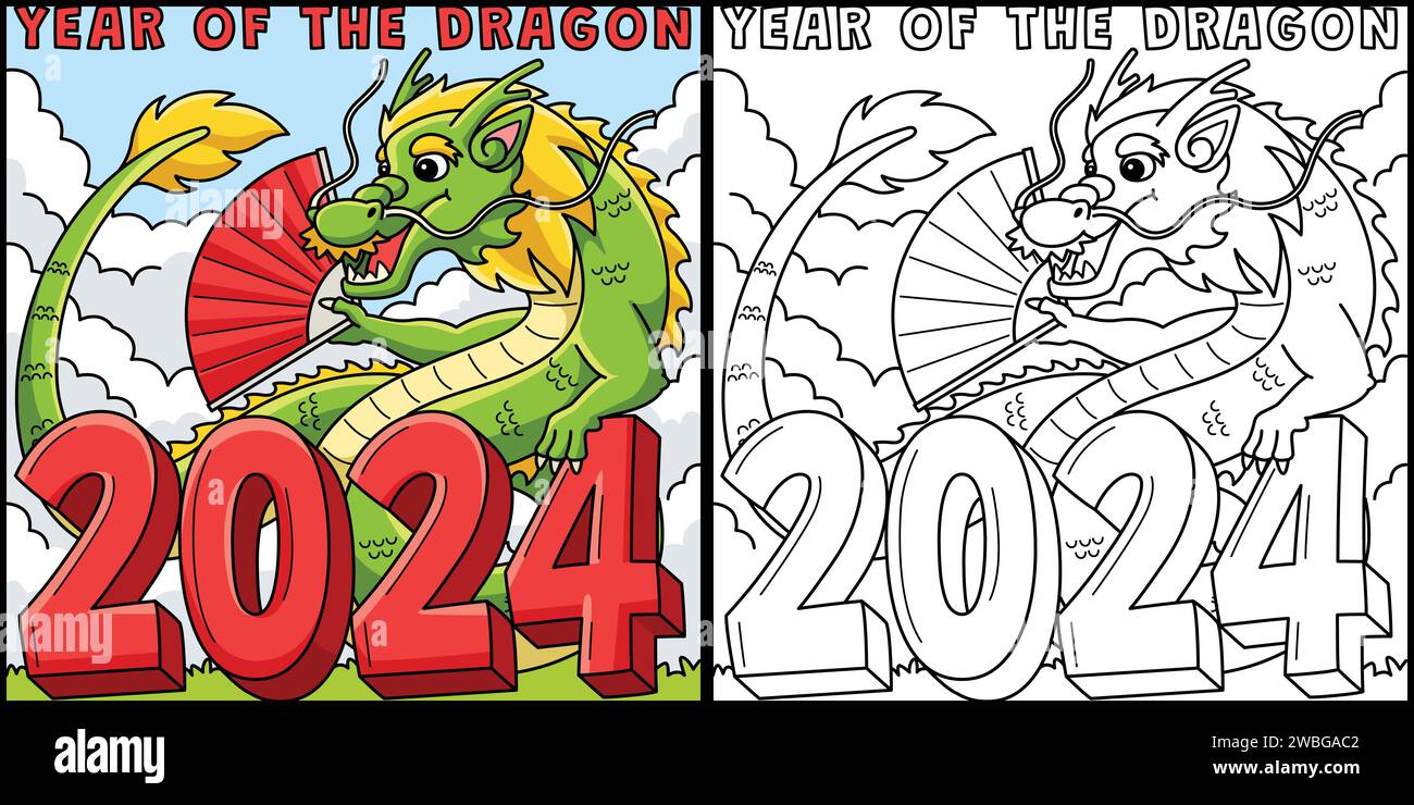 Year of the Dragon 2024 Coloring Page Illustration Stock Vector Image ...