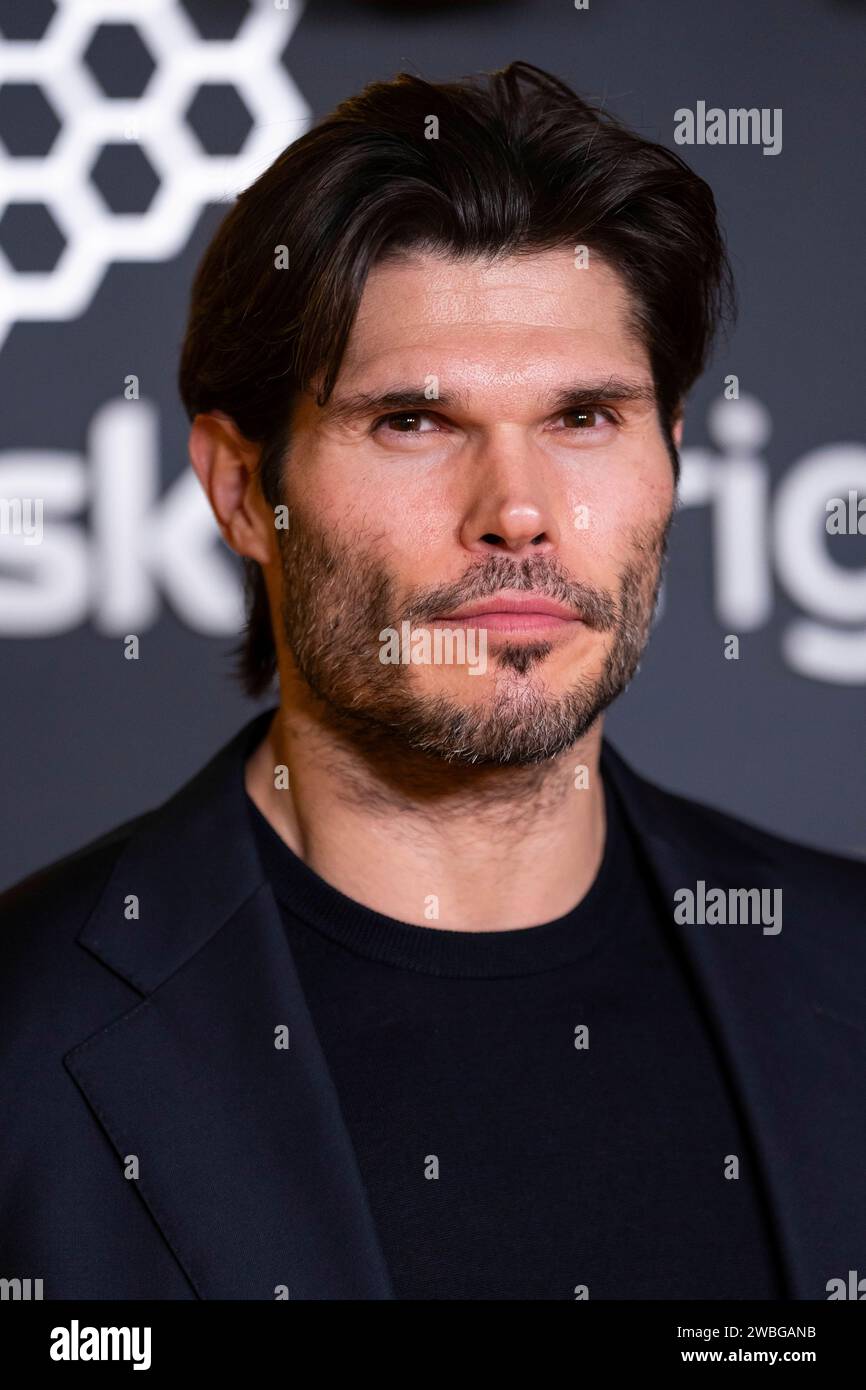 Taylor James poses for photographers upon arrival at the UK premiere of the film 'The Beekeeper ...
