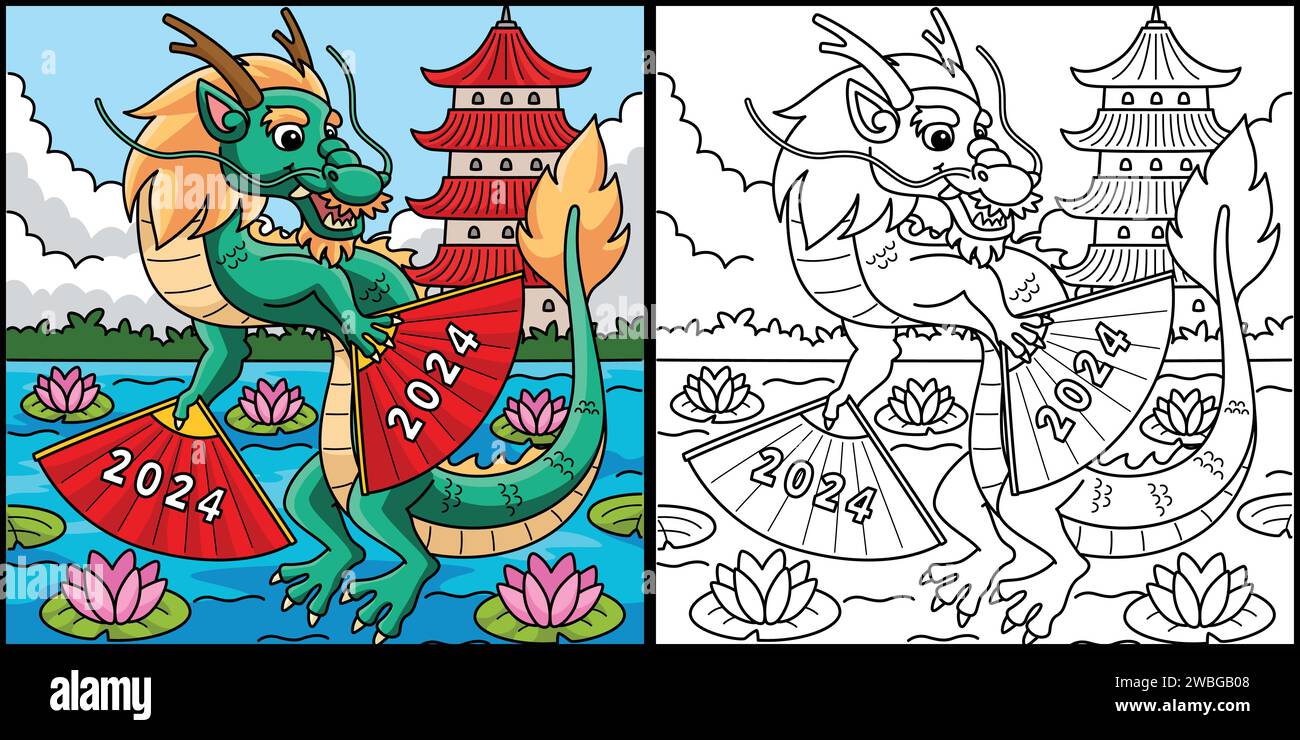 Year of the Dragon with 2024 Fans Illustration Stock Vector Image & Art ...