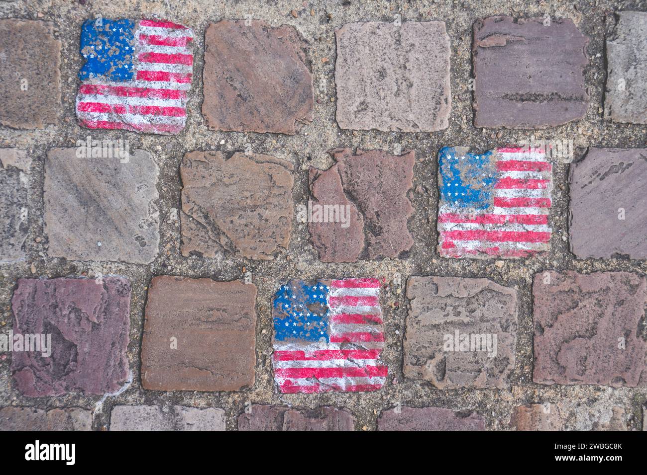 Cable stones painted with the American flag in Carentan France Stock ...