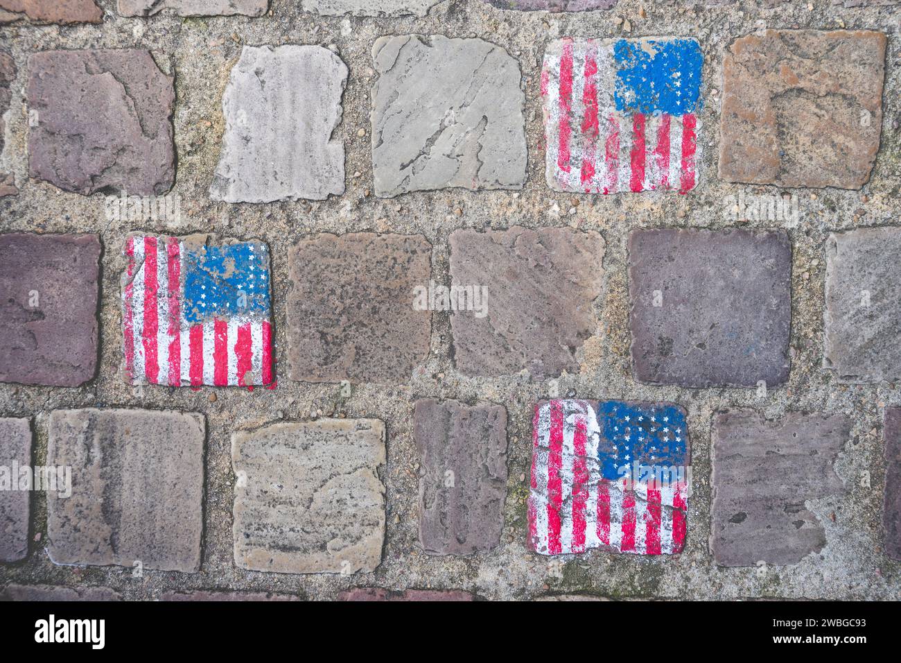 Cable stones painted with the American flag in Carentan France Stock ...