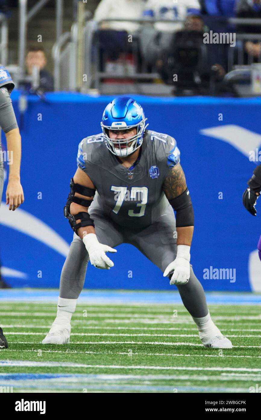 Detroit Lions guard Jonah Jackson (73) blocks against the Minnesota ...