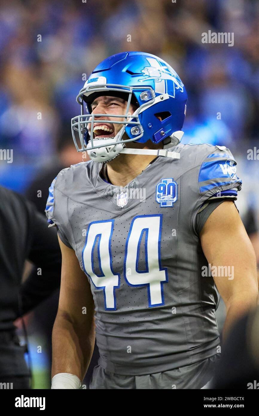 Detroit Lions linebacker Malcolm Rodriguez (44) on the sideline against ...