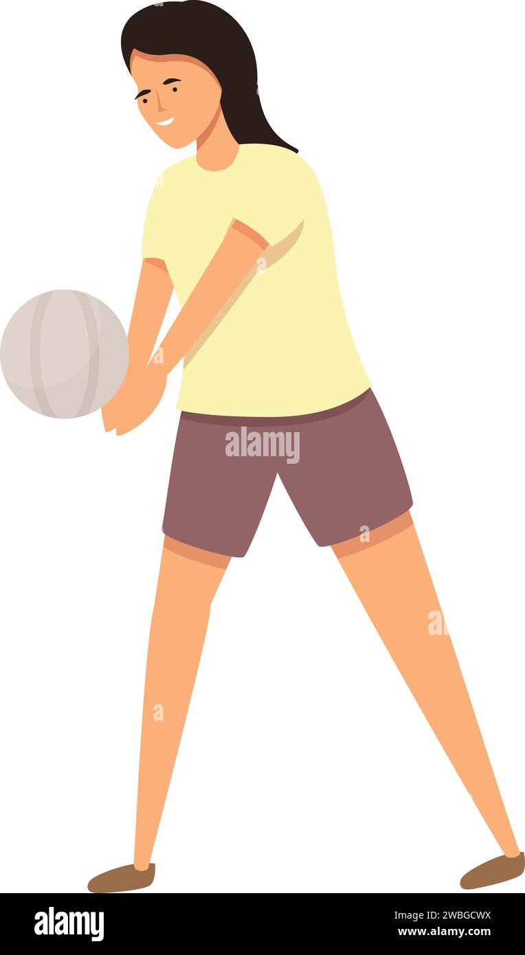 Girl school volleyball icon cartoon vector. Student gym happy play. Run ...