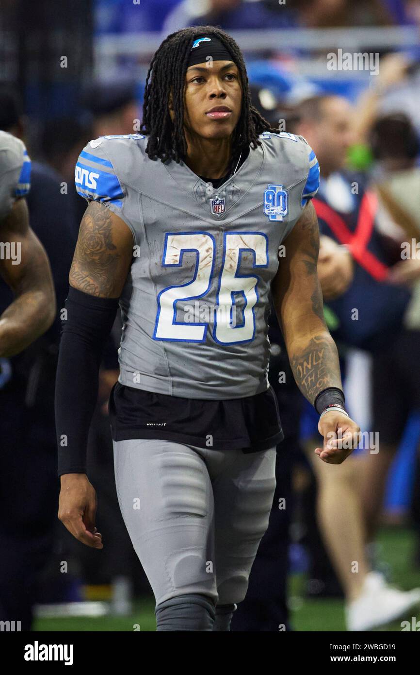 Detroit Lions running back Jahmyr Gibbs (26) walks off the field ...