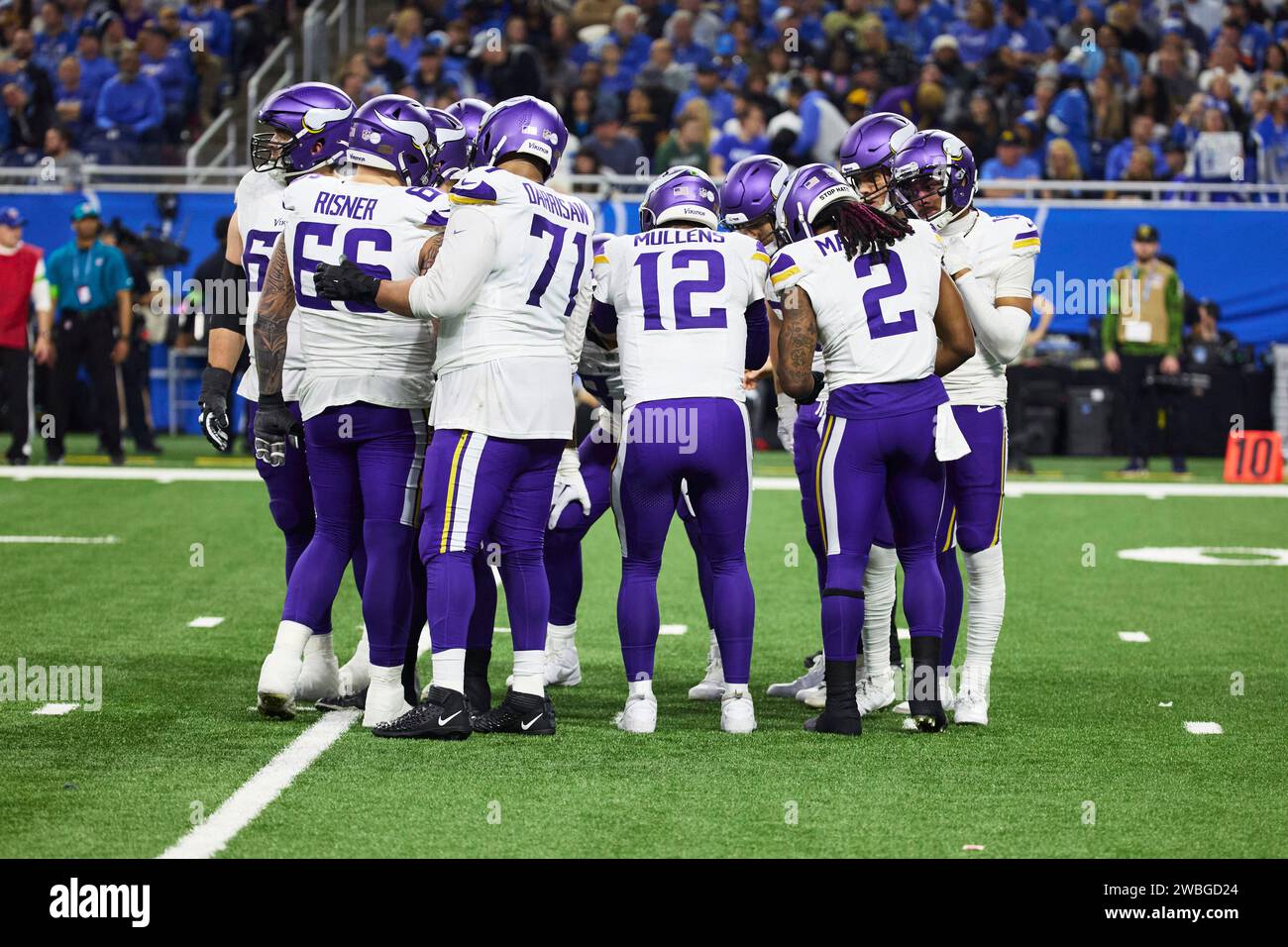 Minnesota Vikings quarterback Nick Mullens (12) huddles on offense ...