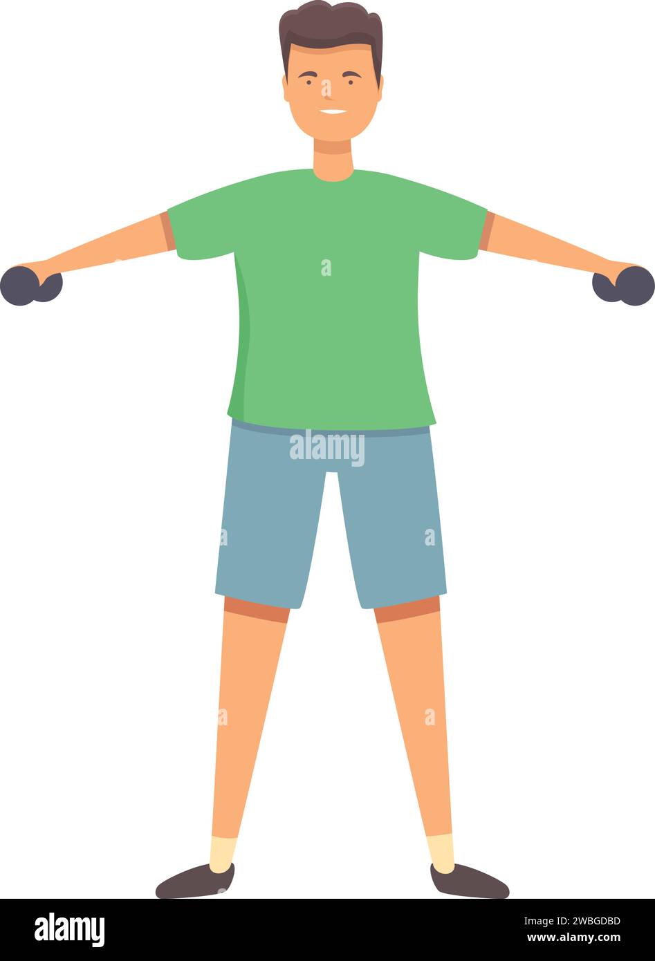 Dumbbell boy training icon cartoon vector. School gym sport. Child ...