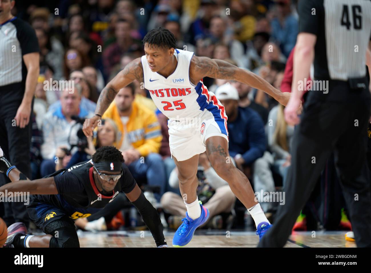 Denver Nuggets guard Reggie Jackson (7) and Detroit Pistons guard ...